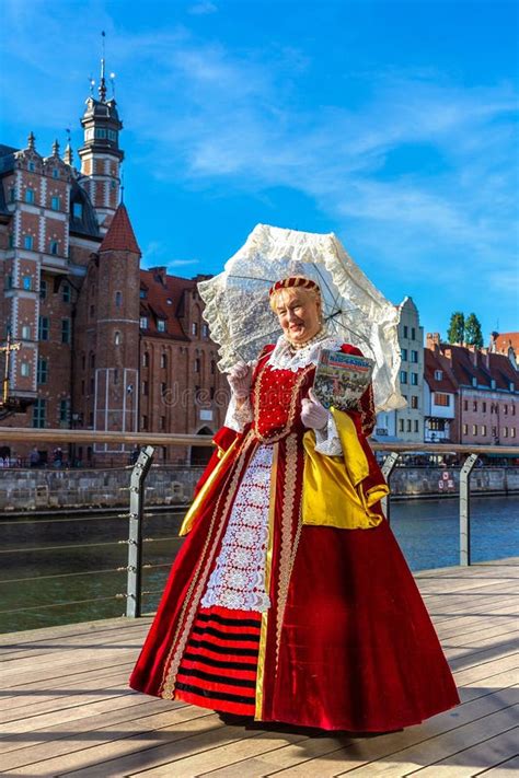 Woman Dressed In Polish Traditional Dress In Gdansk Poland Editorial