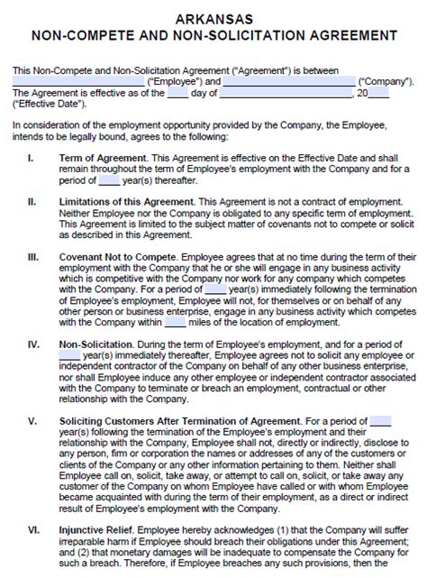 Arkansas Non Compete And Non Solicitation Agreement Pdf Word