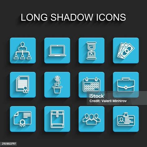 라인 인증서 템플릿 봉투 추천 마케팅 사용자 그룹 식별 배지 달러 식물 냄비 서류 가방 및 달력 아이콘을 설정합니다 벡터 가방에