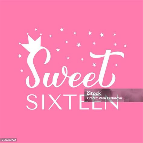 핑크 배경에 달콤한 16 서예 레터링입니다 16 번째 생일 축하 비문 달콤한 16 타이포그래피 포스터입니다 인사말 카드 배너