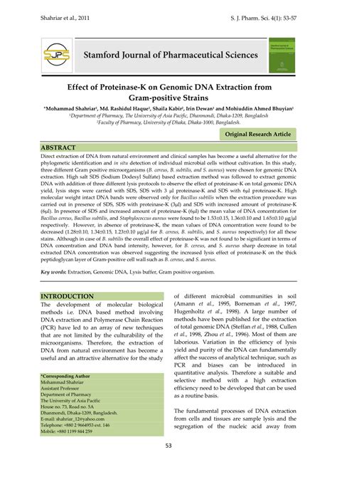Pdf Effect Of Proteinase K On Genomic Dna Extraction From Gram Positive Strains