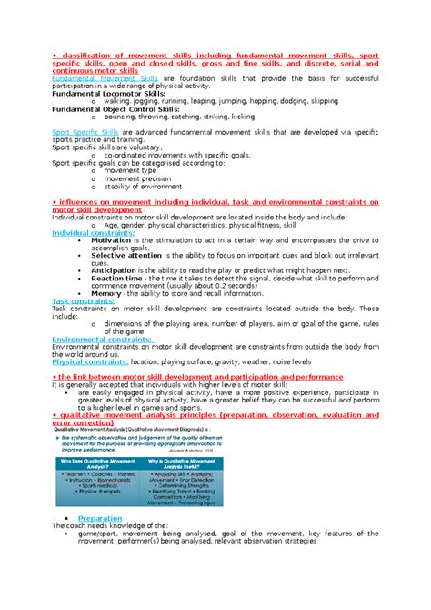 PE SAC Cheat Sheet Copy Classification Of Movement Skills Including Fundamental Movement