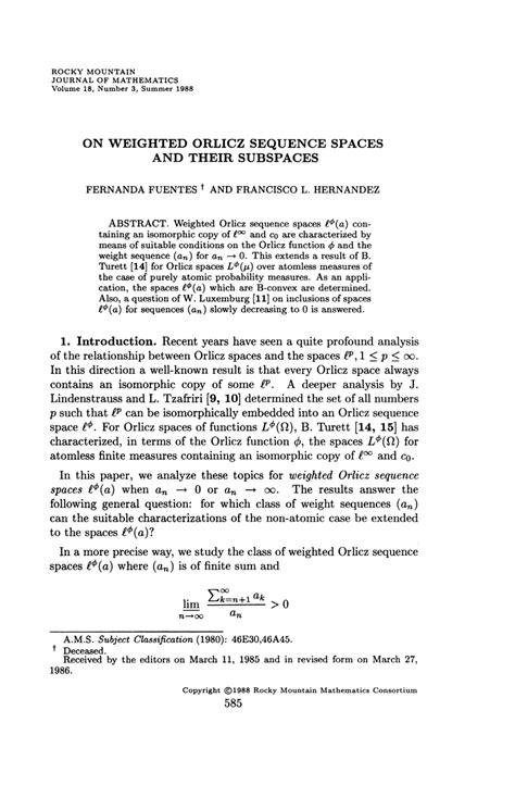 Pdf On Weighted Orlicz Sequence Spaces And Their Subspaces