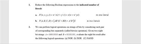 Solved Reduce The Following Boolean Expressions To The Chegg
