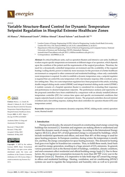 Pdf Variable Structure Based Control For Dynamic Temperature Setpoint Regulation In Hospital