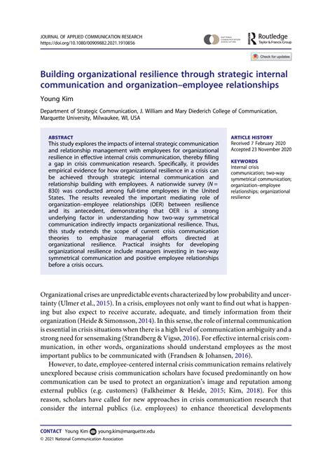 Solution Building Organizational Resilience Through Strategic Internal Communication And