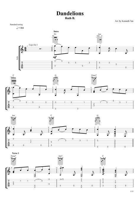 Dandelions Ruth B Fingerstyle Kenneth Acoustic