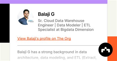 Balaji G Sr Cloud Data Warehouse Engineer Data Modeler Etl