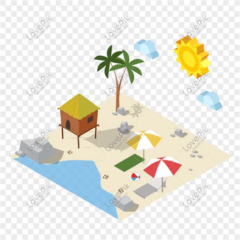 만화 여름 해변 풍경 Png 일러스트 무료 다운로드 Lovepik