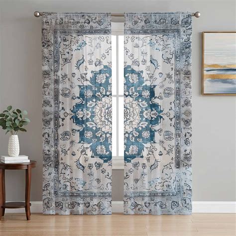 Vintage Boho Sheer Curtains 96 Inch Length 2 Panels Set Retro National