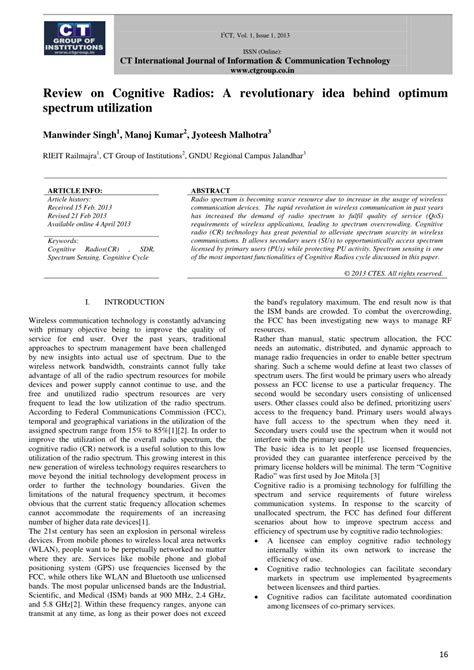 Pdf Review On Cognitive Radios A Revolutionary Idea Behind Optimum