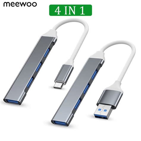 Meewoo Usb Hub Type C Expander Ultra Thin Mini Portable 4 Port Usb 3 0 Hub Usb Adapter Shopee