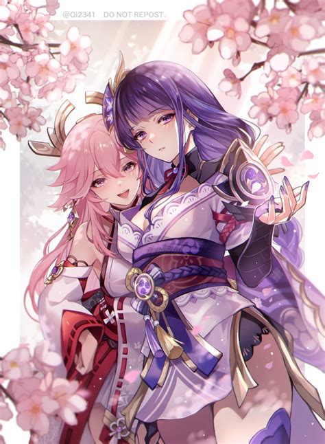 Raiden Shogun And Yae Miko Genshin Impact Drawn By Qi Danbooru