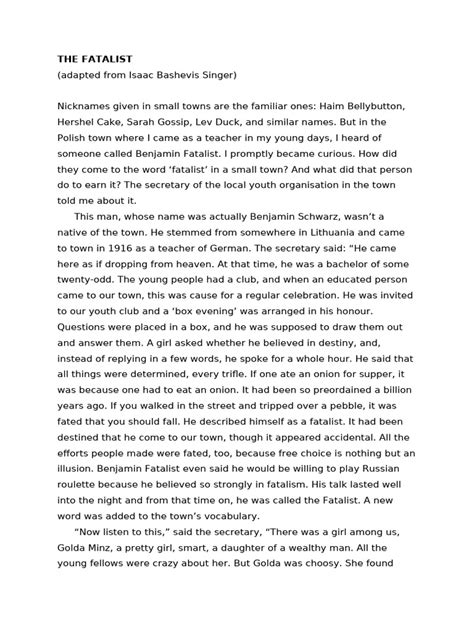 The Fatalist Story And Questions 1 Pdf