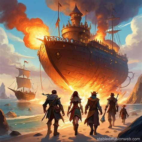 Adventurers Escape Exploding Ship Stable Diffusion Online