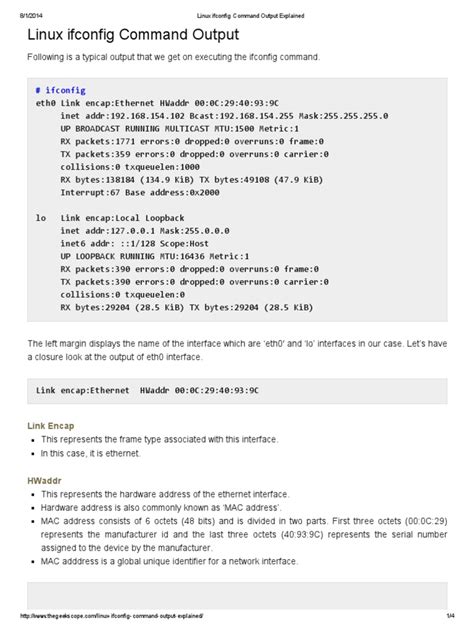 Linux Ifconfig Command Output Explained Pdf Network Packet Ip Address