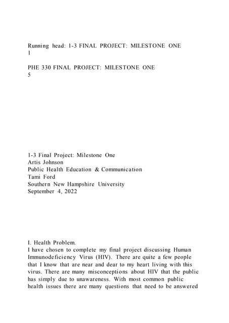 Running Head 1 3 Final Project Milestone One Docx
