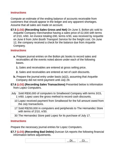 Exercise Chap 7 Pdf Bad Debt Debits And Credits