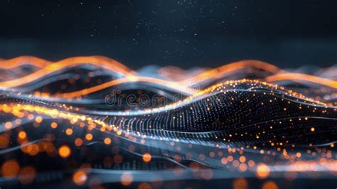 Abstract Digital Waves With Glowing Particles Generative Ai Stock Illustration Illustration