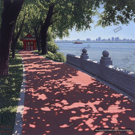 Ai创作图红色休闲道 西堤江面设计 江边健身道路 江畔休闲道路 河边步道效果图 江边休闲步道 西堤江面效果图 江边观光步道 小路效果图 江边人行道 江边景观道 廊道效果图 栈桥步道造型 江边
