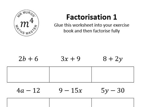 Factorisation Worksheet Teaching Resources