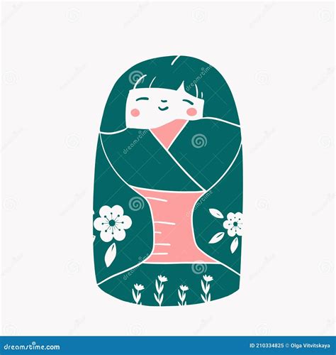 日本木娃娃科克石矢量图插图连割 向量例证 插画 包括有 日语 背包 女孩 运气 礼服 东方 210334825