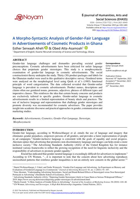 Pdf A Morpho Syntactic Analysis Of Gender Fair Language In Advertisements Of Cosmetic Products