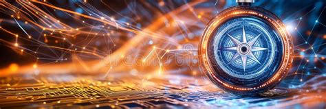 Futuristic Compass With Digital Elements And Glowing Lines Symbolizing Navigation And Technology