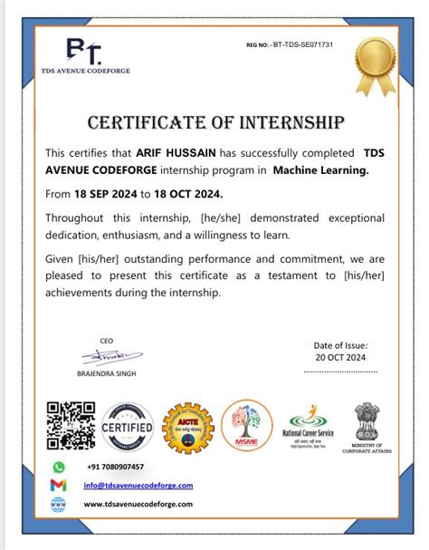Arif Hussain On Linkedin Machinelearning Datascience Internship Tdsavanue Ai