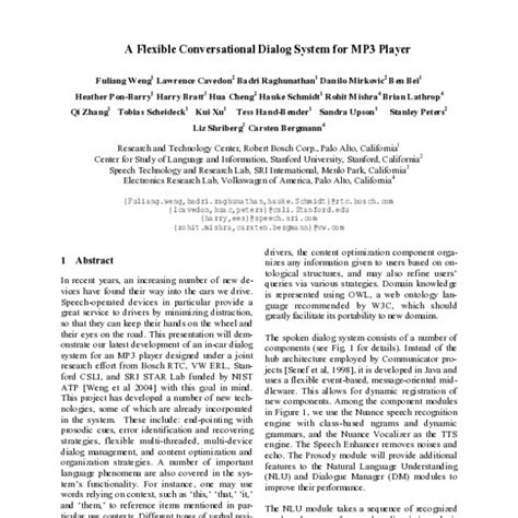 A Flexible Conversational Dialog System For Mp3 Player Acl Anthology