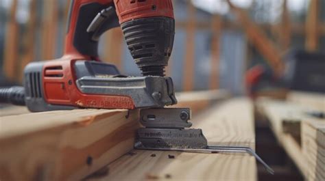 Pneumatic Nailer Fastening Wood Planks In Construction Project Premium Ai Generated Image