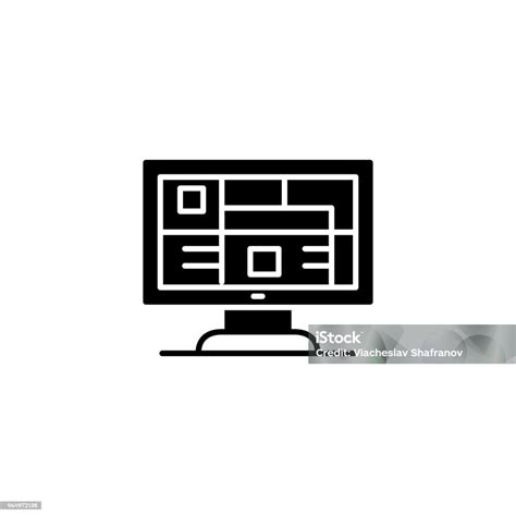 Pc 모니터 블랙 아이콘 개념입니다 Pc 모니터 평면 벡터 기호 기호 그림 0명에 대한 스톡 벡터 아트 및 기타 이미지 0명
