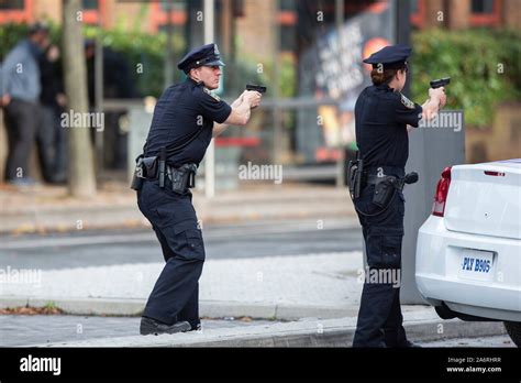Cardiff Wales Uk October 28th 2019 New York Police Officer Actors