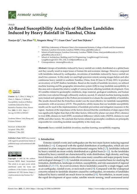 Pdf Ai Based Susceptibility Analysis Of Shallow Landslides Induced By Heavy Rainfall In