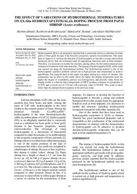 Pdf The Effect Of Variations Of Hydrothermal Temperatures On Ex Situ Hydroxyapatiteal2o3