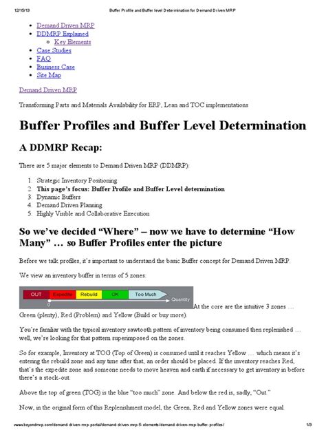 Buffer Profile And Buffer Level Determination For Demand Driven Mrp