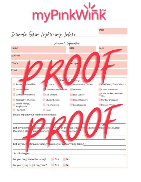 Intimate Bleaching Intake Consent Form Lightening