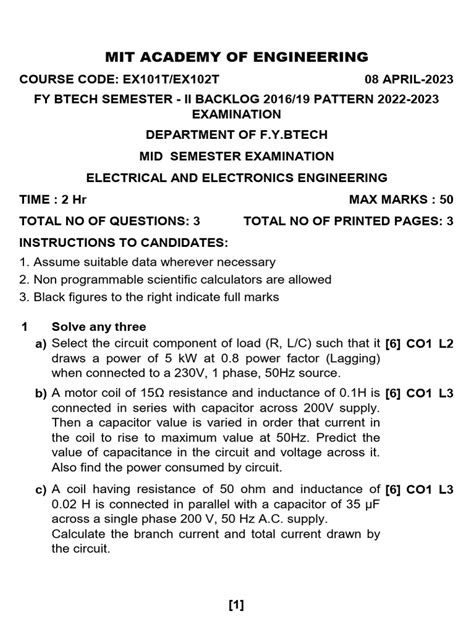 Fy Btech Ex Electrical And Electronics Engineering Sem Ii Apr 2023 Pdf Capacitor