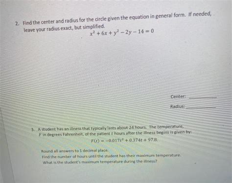 Solved Find The Center And Radius For The Circle Given Chegg