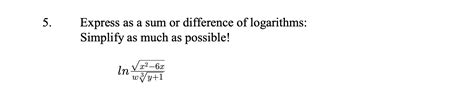 Solved Express As A Sum Or Difference Of Logarithms Chegg Com