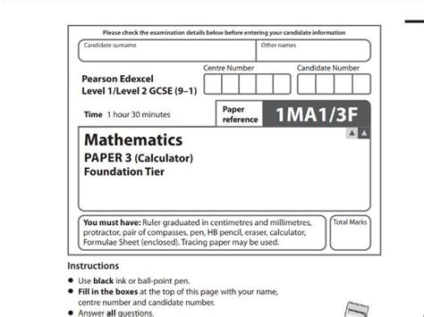 Edexcel Gcse 2022 Mathematics Paper 3 Foundation Tier Teaching Resources