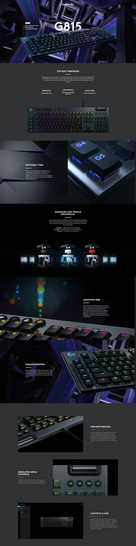 Logitech G815 Lightsync RGB Low Profile Mechanical Gaming Keyboard Low Profile GL Clicky