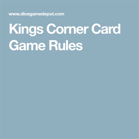 Kings In The Corner Rules Printable
