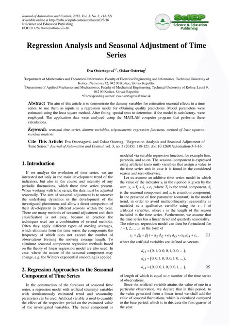 Pdf Regression Analysis And Seasonal Adjustment Of Time Series
