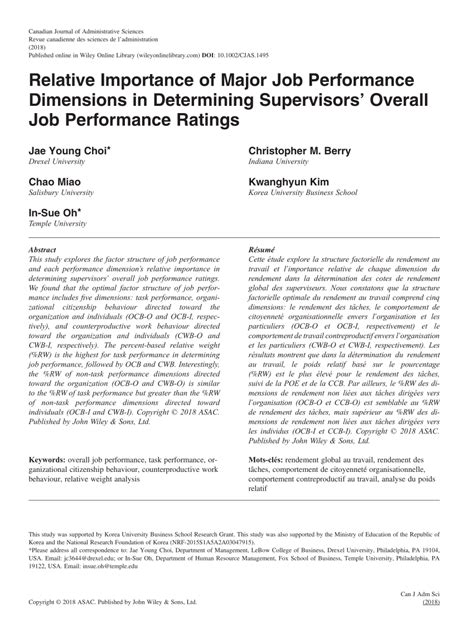 Pdf Relative Importance Of Major Job Performance Dimensions In Determining Supervisors