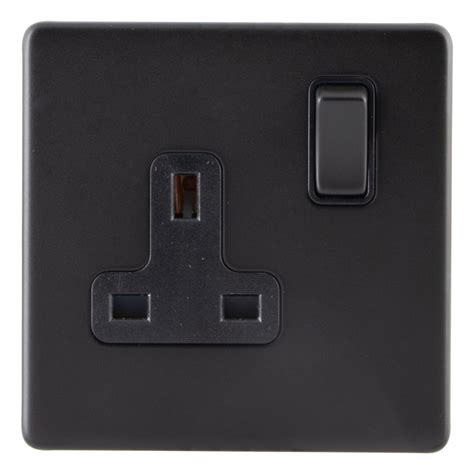 13A 1 Gang DP Switched Socket Black Insert Painted Matt Black Screwless M2 Electrical