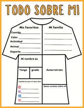 Back To School Activity All About Me T Shirt In Spanish Camiseta Todo