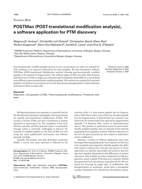 Pdf Postman Post Translational Modification Analysis A Software