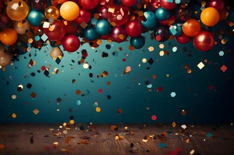 Premium AI Image Blue Holiday Banner Photo Zone For A Party With Confetti And Balloons