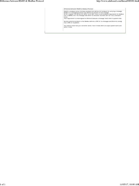 Difference Between Rs485 And Modbus Protocol Pdf Network Packet Internet Architecture